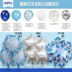 FROUFING Winter wonderland balloon garland arch kit 140pcs Navy Blue White Silver with mylar snowflake star balloons for winter 1st birthday Boy baby shower snow queen theme party decorations