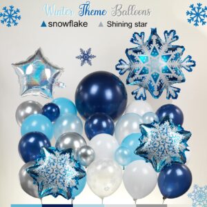 FROUFING Winter wonderland balloon garland arch kit 140pcs Navy Blue White Silver with mylar snowflake star balloons for winter 1st birthday Boy baby shower snow queen theme party decorations