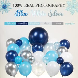 FROUFING Winter wonderland balloon garland arch kit 140pcs Navy Blue White Silver with mylar snowflake star balloons for winter 1st birthday Boy baby shower snow queen theme party decorations