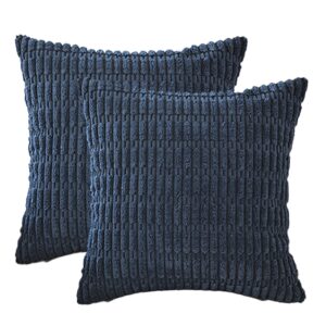 mirlewaiy 2 packs 18x18 inch boho decorative throw pillow covers for living room couch bed sofa fall soft striped corduroy cushion pad pillowcase, terracotta rustic farmhouse home decor, navy blue