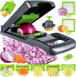 vegetable chopper, pro onion chopper, multifunctional 16 in 1 food chopper, kitchen vegetable slicer dicer cutter,veggie chopper, chopper with container