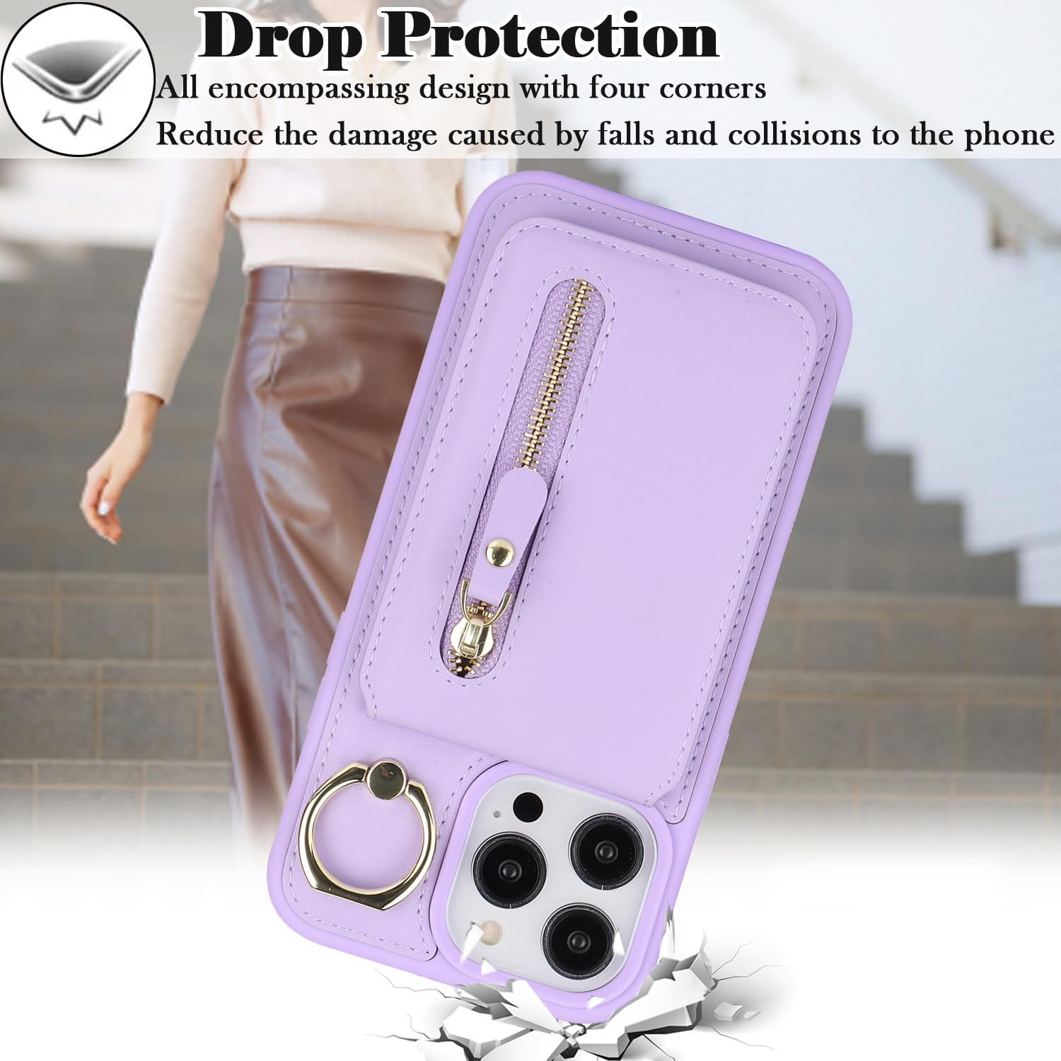 Ｈａｖａｙａ for iPhone 14 pro max Case magsafe compatible iphone 14 pro max phone case with Card Holder for women leather zipper phone wallet detachable 2-in-1 magnetic-Purple