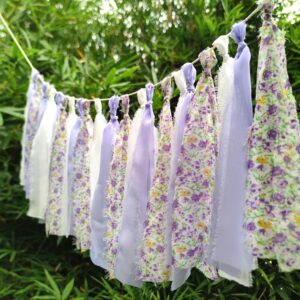 Mybbshower Purple Floral Tassel Garland 10 inch for Room Home Lavender Wedding Engagement Bridal Shower Hanging Party Backdrop Decoration