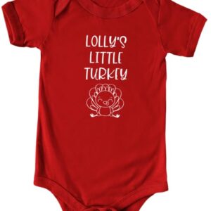 Lolly's Little Turkey Color Infant Bodysuit, Fall Baby Shower Newborn Gift, Pregnancy Reveal Onesie Present, Thanksgiving, Unisex (6M, Short Sleeve, Yellow)