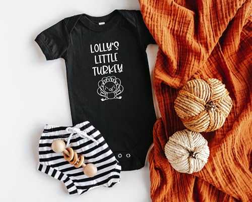 Lolly's Little Turkey Color Infant Bodysuit, Fall Baby Shower Newborn Gift, Pregnancy Reveal Onesie Present, Thanksgiving, Unisex (6M, Short Sleeve, Yellow)