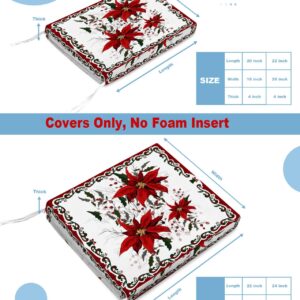 Poinsettia Christmas Outdoor Cushion Chair Cover Set of 2 - Waterproof Couch Seat Covers, Winter Xmas Botanical Merry Christmas Patio Furniture Protector Slipcovers for Sofa/Garden/RV, 20"x18"x4"