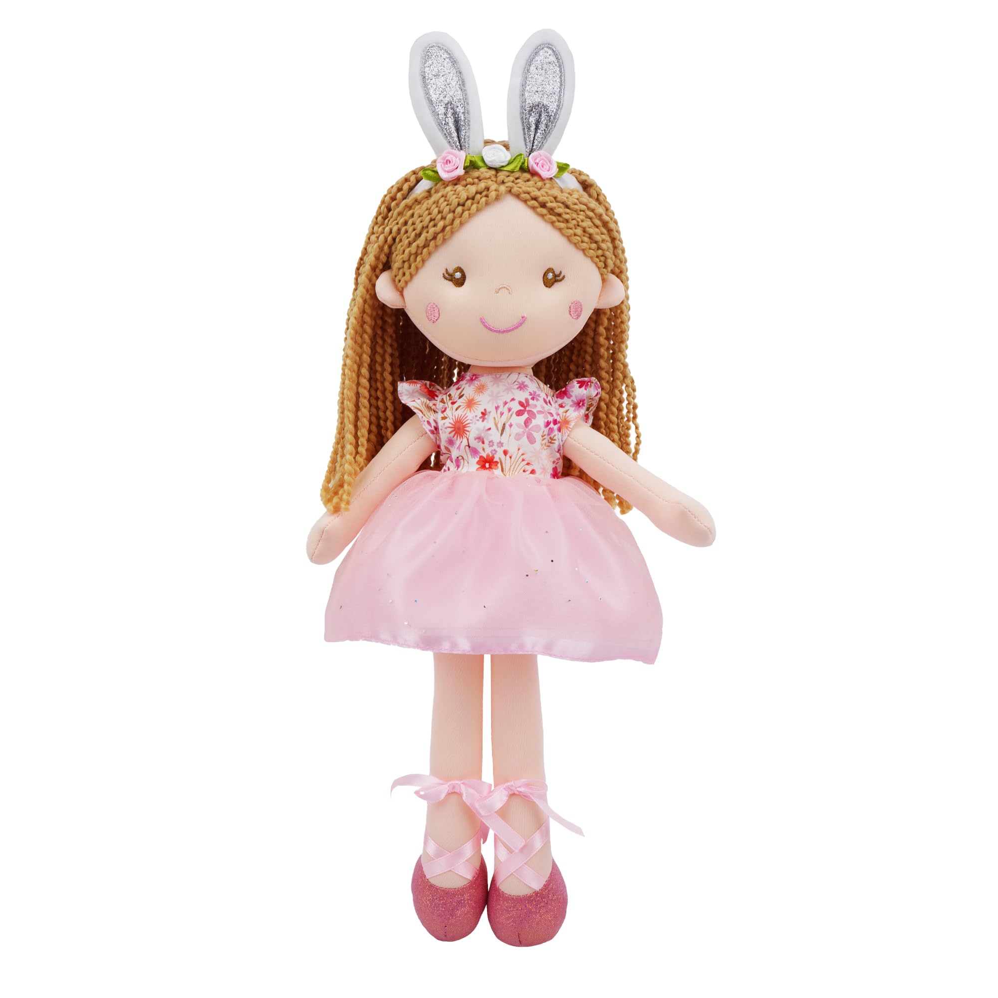 June Garden 16" Enchanted Garden Fairy Doll Brielle - Plush Stuffed Soft Bunny Doll Girl Easter Gift - Pink Dress