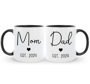 homebee mom dad est 2024 coffee mug set, new & expecting parents gift for couple, pregnancy announcement gender reveal gift, welcome baby congratulations present, mommy to be first time daddy cups