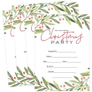 whaline 25 pack christmas party invitation cards holly greenery watercolor leaves&berries invitation paper cards with envelopes xmas holiday party invites