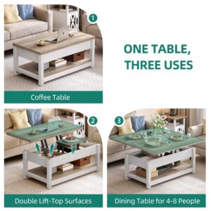 YITAHOME Lift Top Coffee Table, 3 in 1 Multi-Function Coffee Tables with Storage for Living Room, Farmhouse Modern Dining Table for Small Reception Room/Home Office,Grey Wash