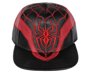 marvel comics spider-man miles morales suit embroidered faux leather snapback hat for men and women black