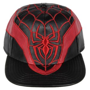 Marvel Comics Spider-Man Miles Morales Suit Embroidered Faux Leather Snapback Hat for Men and Women Black