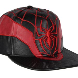 Marvel Comics Spider-Man Miles Morales Suit Embroidered Faux Leather Snapback Hat for Men and Women Black