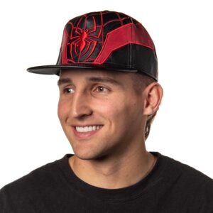 Marvel Comics Spider-Man Miles Morales Suit Embroidered Faux Leather Snapback Hat for Men and Women Black