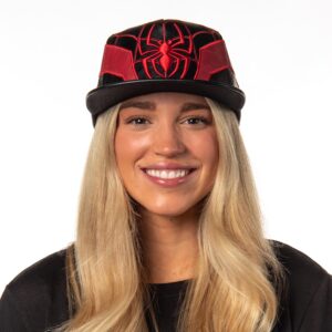 Marvel Comics Spider-Man Miles Morales Suit Embroidered Faux Leather Snapback Hat for Men and Women Black