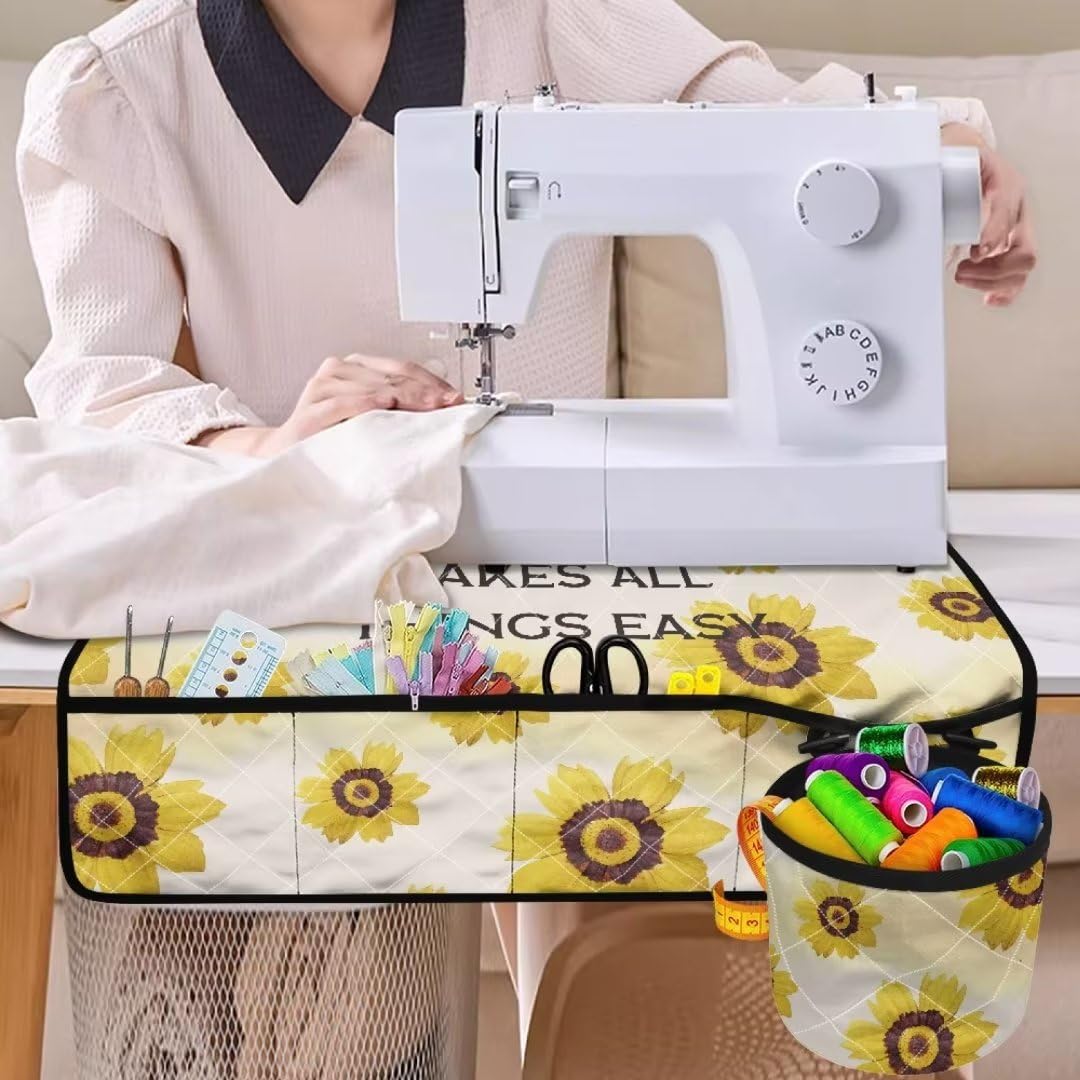 Kathyboom Fall Sunflower Sewing Machine Mats with Pockets Soft and Portable Pad Organizer Fit for Most Standard Sewing Machine Thanksgiving Decor