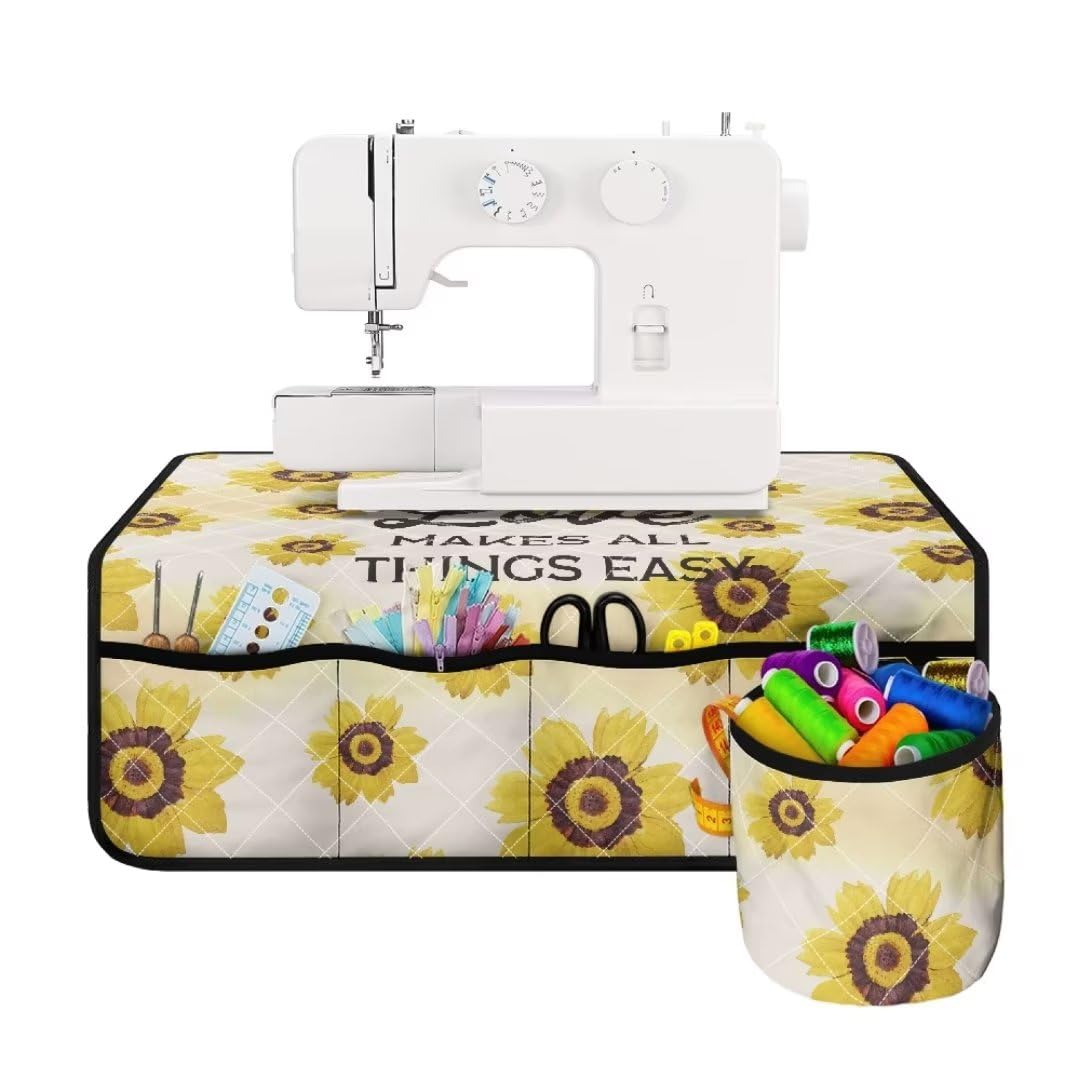 Kathyboom Fall Sunflower Sewing Machine Mats with Pockets Soft and Portable Pad Organizer Fit for Most Standard Sewing Machine Thanksgiving Decor