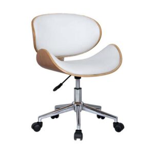 benjara bm304614 23 in. white faux leather curved wood seat & back swivel office chair