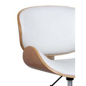 Benjara BM304614 23 in. White Faux Leather Curved Wood Seat & Back Swivel Office Chair