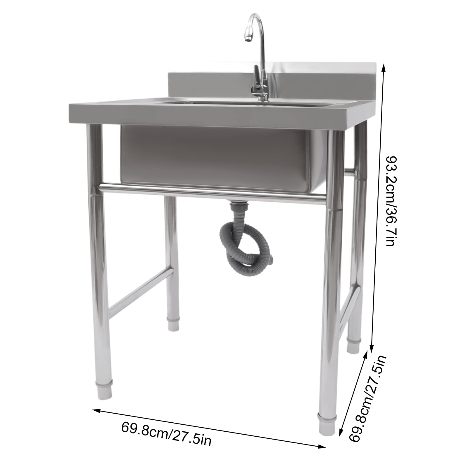 Stainless Steel Utility Sink,Free Standing Single Bowl Set Prep Sink Station for Restaurant Kitchens Laundry Room,with Backsplash