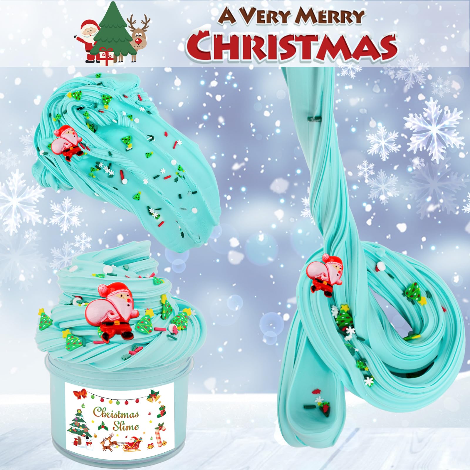 1 Pack Big Christmas Butter Slime with Cute Stitch and Santa Claus Charms,Fragrant and Elastic Toys,Scented Non Sticky,Super Soft,Party Prizes,Birthday for Boys and Girls.