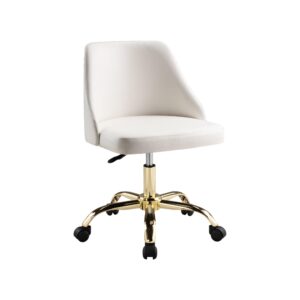 benjara bm304672 22 in. yim adjustable swivel office chair with faux leather gold metal & white