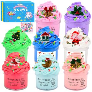 8 pack butter slime kit,cute toys and stickers,super soft and non-sticky, party favors and stress relief toy for girls and boys,diy slime toy for kids.