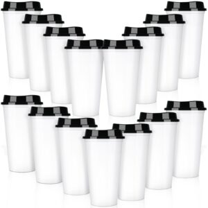 domensi 15 pack reusable coffee cups with lids reusable hot cups bulk 16 oz plastic tumblers cup with lids for hot drink travel coffee mug with lid to go coffee cups for hot and cold drinks (white)