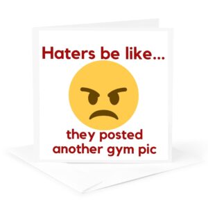 3drose greeting card - cute emoji face with funny text about gym mary aikeen- gym quotes