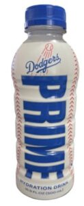 prime sports drink special edition los angeles dodgers one bottle of 16.9fl oz hydration beverage. with clubgoods sticker