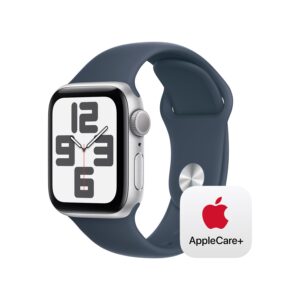 apple watch se gps 40mm silver aluminum case with storm blue sport band - s/m with applecare+ (2 years)