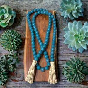 mmi decor/boho wood beads garland with tassels / 90” / seasonal/shelf décor/coffee table décor/fall decor/farmhouse/halloween/drapery tie back /