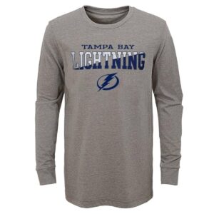 outerstuff tampa bay lightning juniors size 4-18 hockey team logo long sleeve t-shirt (boys x-small-4/5) grey