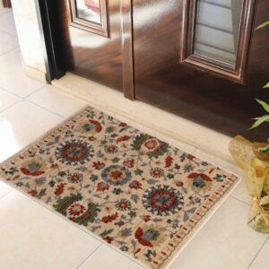 superior indoor small area rug, jute backing rugs for living room, dining room, kitchen, office, entryway, unique vintage botanical home floor decor, gulistan collection, 2' x 3', ivory