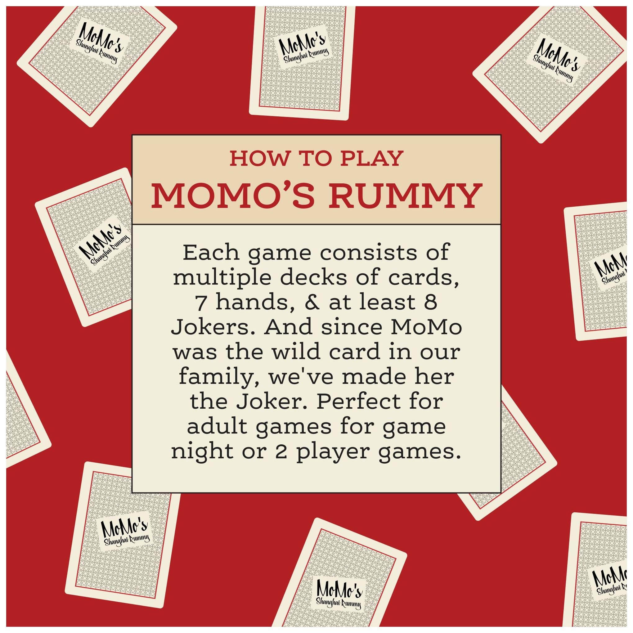 Momo's Shanghai Rummy Card Game, 2-5 Player Rummy Game | Family Games | Travel Games | Adult Games | Camping Games | Party Games for Adults & Kids 8+