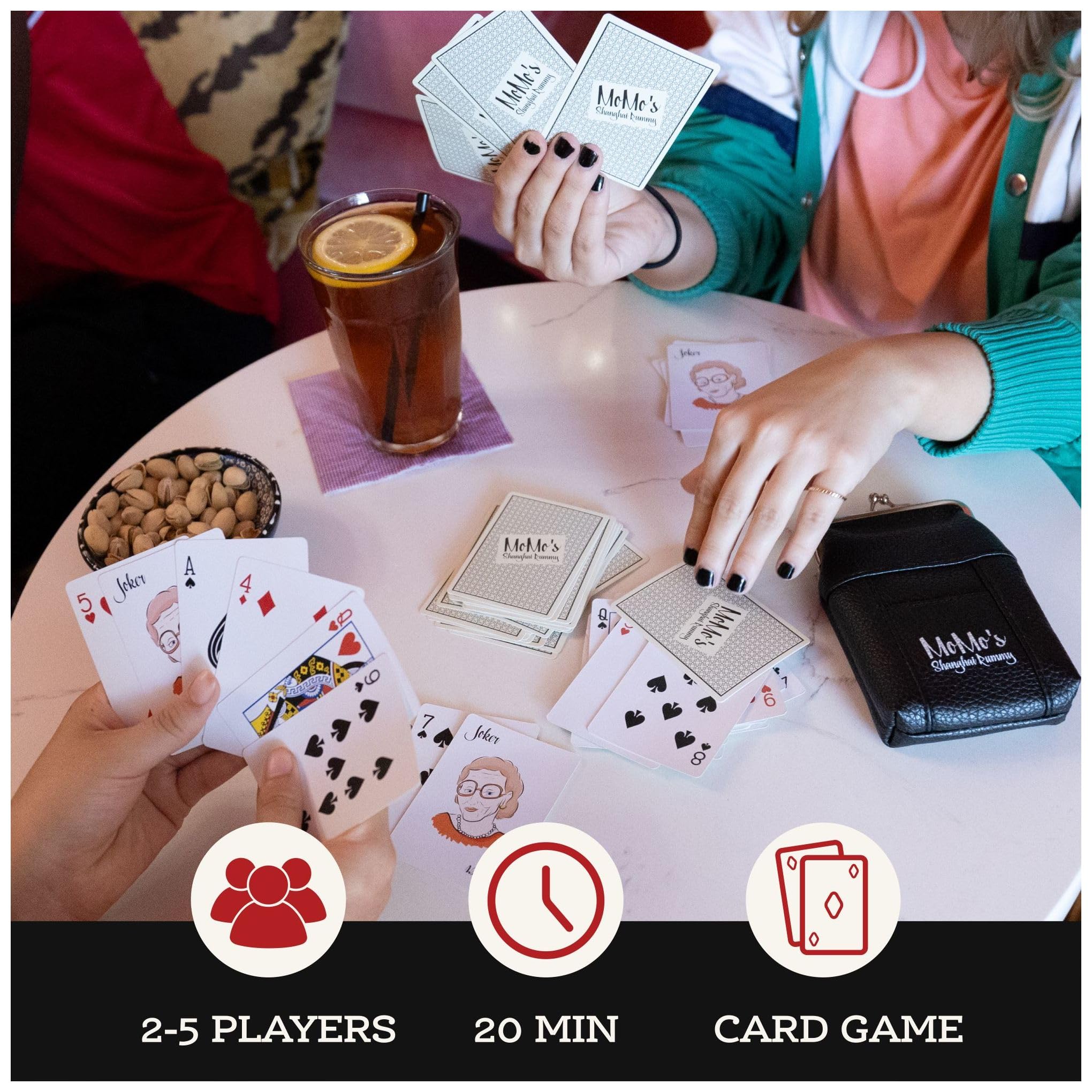 Momo's Shanghai Rummy Card Game, 2-5 Player Rummy Game | Family Games | Travel Games | Adult Games | Camping Games | Party Games for Adults & Kids 8+