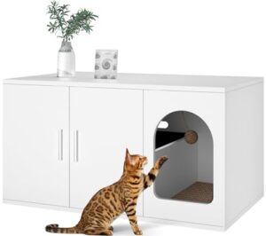 amunrbrek cat litter box enclosure furniture as end side table, stackable litter box furniture with front-entry cat door (white)