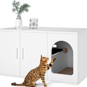 Amunrbrek Cat Litter Box Enclosure Furniture as End Side Table, Stackable Litter Box Furniture with Front-entry Cat Door (White)