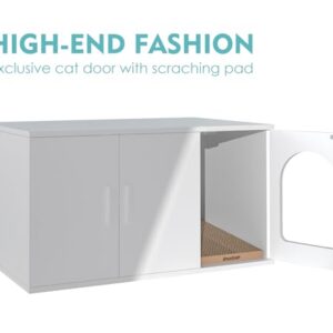 Amunrbrek Cat Litter Box Enclosure Furniture as End Side Table, Stackable Litter Box Furniture with Front-entry Cat Door (White)