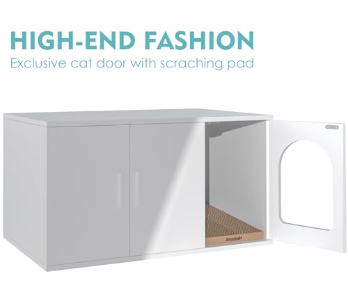 Amunrbrek Cat Litter Box Enclosure Furniture as End Side Table, Stackable Litter Box Furniture with Front-entry Cat Door (White)