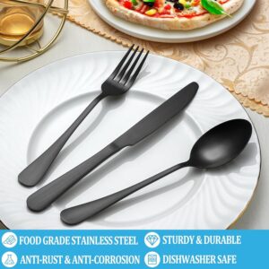 30 Piece Silverware Set Service for 6,Premium Stainless Steel Flatware Set, Mirror Polished Cutlery Utensil Set, Durable Home Kitchen Eating Tableware Set, Include Fork Knife Spoon Set (Black)