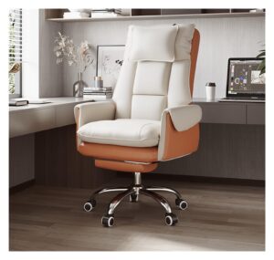 home office desk chairs, swivel chair leather home reclining office chair, comfortable ergonomic gaming chair, lift swivel chair (color : white orange, size : foot pedal)