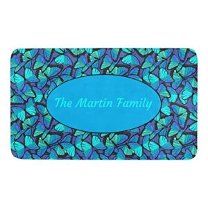 cuxweot tropical blue butterflies pattern personalized doormat text name custom indoor outdoor pet mat entrance rugs home decor welcome door mats 23.6 x 15.7 inch