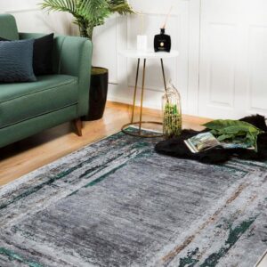 BESPOKY Beloretsk Grey Modern, Cotton Polyester Area Rug, Machine Washable Rug, Non Slip Rug, Living Room, Bedroom, Nursery, Hallway, Rug, Indoor Outdoor Area Rug, Turkish Rug, Holiday Sale Rug