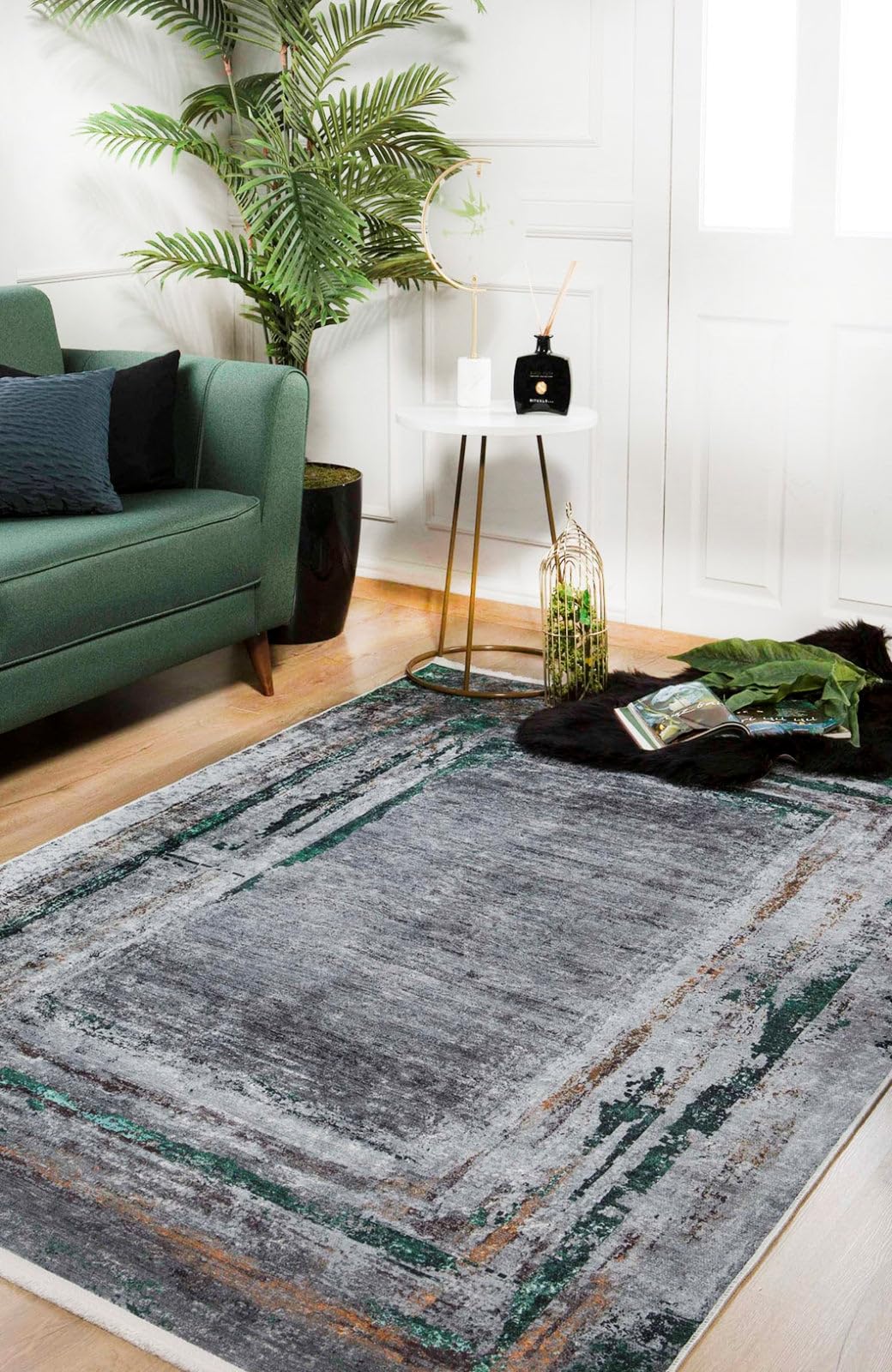 BESPOKY Beloretsk Grey Modern, Cotton Polyester Area Rug, Machine Washable Rug, Non Slip Rug, Living Room, Bedroom, Nursery, Hallway, Rug, Indoor Outdoor Area Rug, Turkish Rug, Holiday Sale Rug