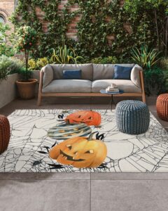 halloween outdoor rugs for 5'x8' patios clearance, rv camping mat rug portable outside rug indoor outdoor area rug mat for beach deck pool watercolor horror pumpkins