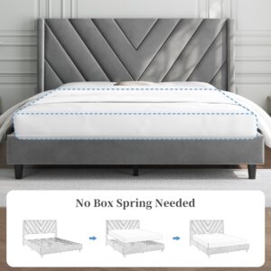 Yaheetech Queen Bed Frame Upholstered Platform Bed with Wing Side/Wooden Slat Support/Tufted Headboard with Wing Side/Mattress Foundation/No Box Spring Needed,Light Gray Queen Bed