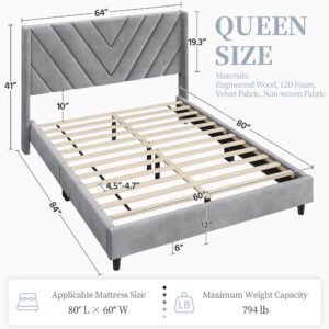 Yaheetech Queen Bed Frame Upholstered Platform Bed with Wing Side/Wooden Slat Support/Tufted Headboard with Wing Side/Mattress Foundation/No Box Spring Needed,Light Gray Queen Bed