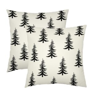 kslids black christmas tree pillow covers set of 2 xmas trees geometric square throw pillows couch winter holiday pillow cases rustic farmhouse christmas decor home sofa porch bed outdoor 18x18 inch