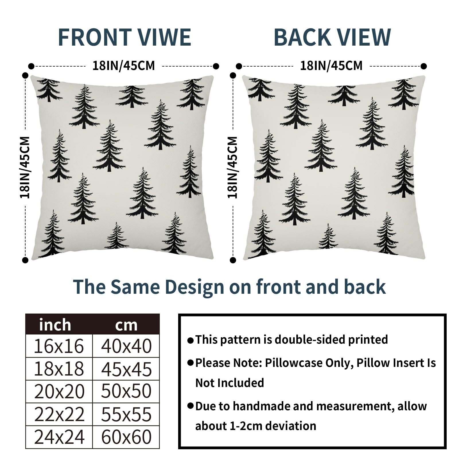 KSLIDS Black Christmas Tree Pillow Covers Set of 2 Xmas Trees Geometric Square Throw Pillows Couch Winter Holiday Pillow Cases Rustic Farmhouse Christmas Decor Home Sofa Porch Bed Outdoor 18x18 Inch